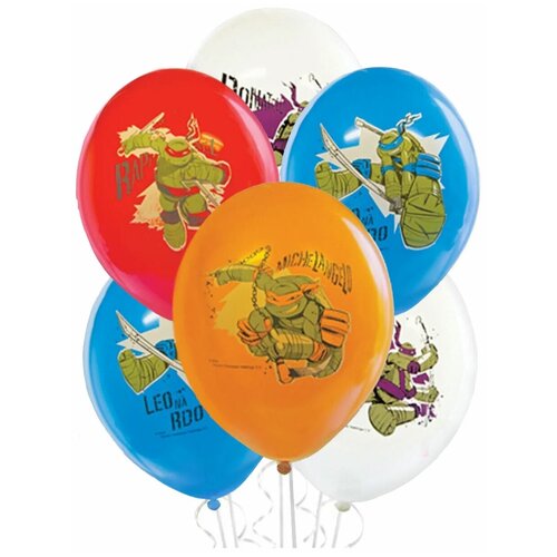 Набор воздушных латексных шаров Черепашки-Ниндзя 3-х цветный, 36 см (10 шт)