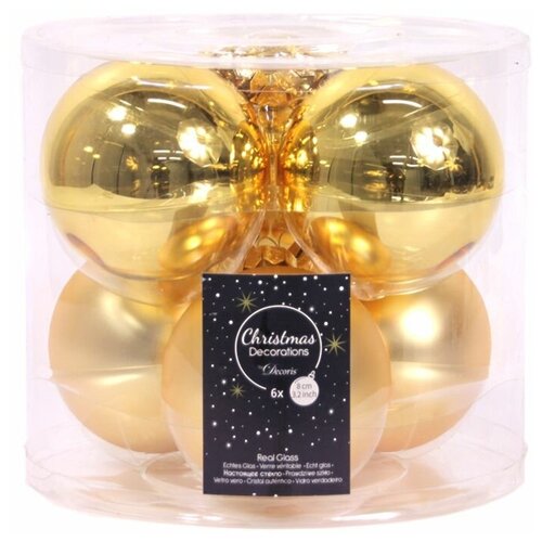 Набор стеклянных шаров матовых и глянцевых, цвет: золотой, 80 мм, упаковка 6 шт, Kaemingk 140168