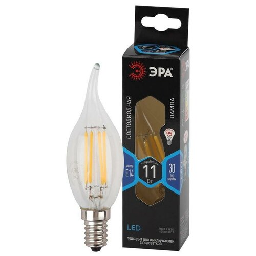 Лампа светодиодная филаментная F-LED BXS-11W-840-E14 BXS 11Вт свеча на ветру 4000К нейтр. бел. E14 | код. Б0047002 | Эра (7шт. в упак.)