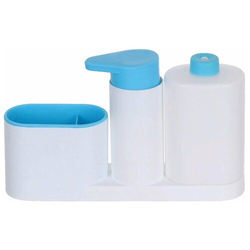 Органайзер для ванных и кухонных принадлежностей с дозатором для жидкого мыла, голубой, 27,5х6,5х17,5 см