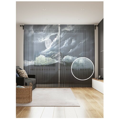 Тюль для кухни и спальни JoyArty "Знойные ночи", 2 полотна со шторной лентой шириной по 145 см, высота 265 см.