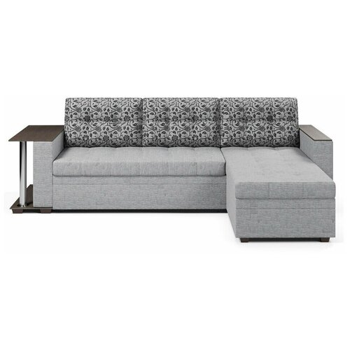 Угловой диван-кровать Атланта 2 со столом, механизм Дельфин, 250х147х85 см, диван угловой, ППУ, ящик для белья, подлокотники с накладками
