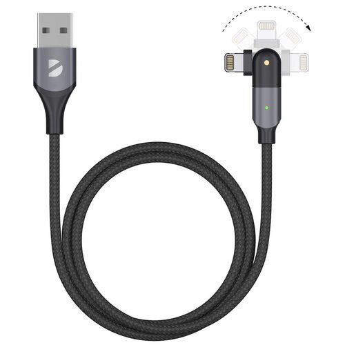 Дата-кабель USB-A - Lightning, поворотный, 180˚, USB 2.0, 2,4A, 1.2м, алюминий, нейлон, черный, Deppa 72326