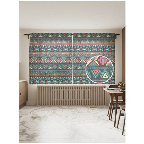 Тюль для кухни и спальни JoyArty "Этнический ковер", 2 полотна со шторной лентой шириной по 145 см, высота 180 см.