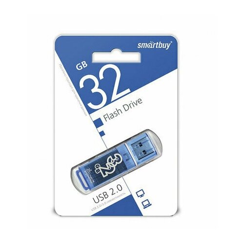 Флеш-диск 32 GB, комплект 3 шт, SMARTBUY Glossy, USB 2.0, синий, SB32GBGS-B