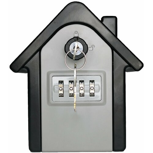 Ключница настенная Домик, 4-значный кодовый Замок / Сейф / Ящик / для хранения ключей - Серый