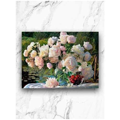 Картина для интерьера на холсте 30х40 см/ Пионы розовые