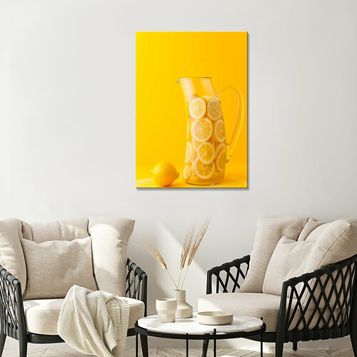 Интерьерная картина на холсте - Ярко-желтый графин с кусочками лимона 40х60