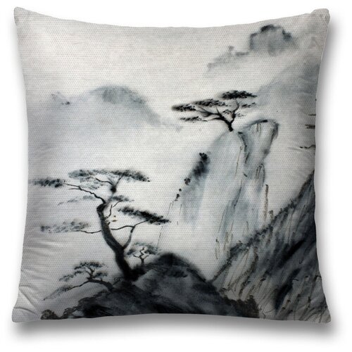 Наволочка декоративная на молнии, чехол на подушку JoyArty "Туманный горный лес" 45х45 см