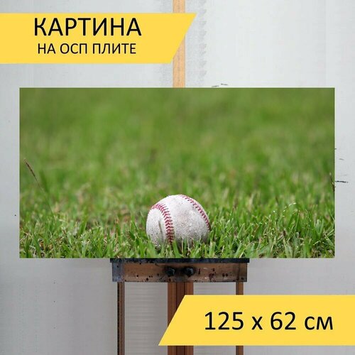 Картина на ОСП 125х62 см. "Бейсбол, трава, игра" горизонтальная, для интерьера, с креплениями