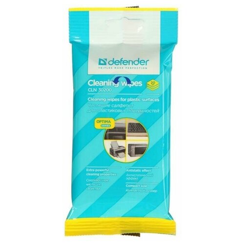 Салфетки чистящие для поверхностей, defender cleaning wipes, optima, 20 штук в пакете с европодвесом