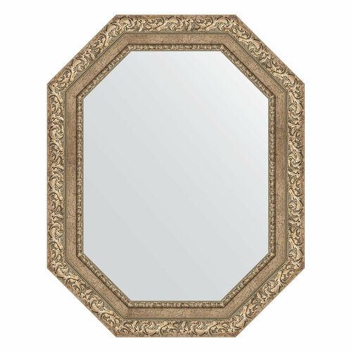 Зеркало настенное Polygon EVOFORM в багетной раме виньетка античное серебро, 60х75 см, для гостиной, прихожей, спальни и ванной комнаты, BY 7150
