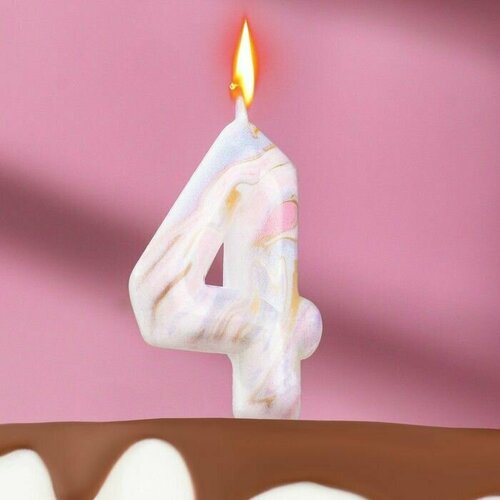 Свеча в торт Белый мрамор, цифра 4, 8 см