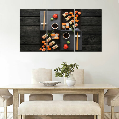 Модульная картина на холсте/Delicious rolls/Аппетитные роллы 90х50