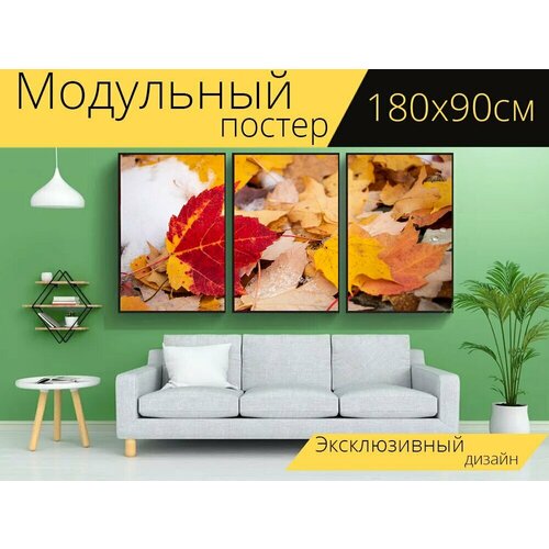 Модульный постер "Кленовый лист, падение, осень" 180 x 90 см. для интерьера