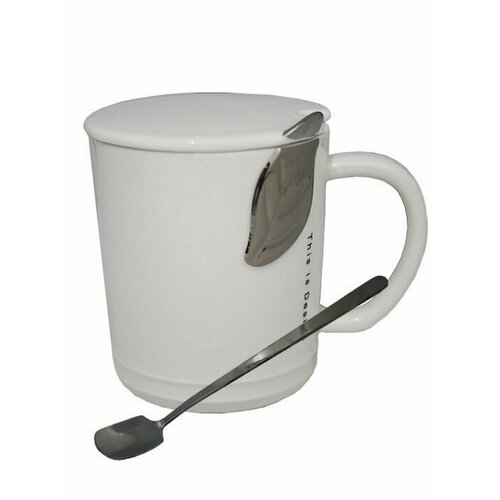 Кружка для чая кофе с крышкой и ложкой, фарфор 400 мл
