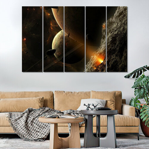Модульная картина/Модульная картина на холсте/Модульная картина в подарок/космические планеты - space planets125х80