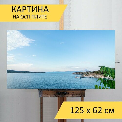 Картина на ОСП 125х62 см. "Море, средиземное море, пляж" горизонтальная, для интерьера, с креплениями