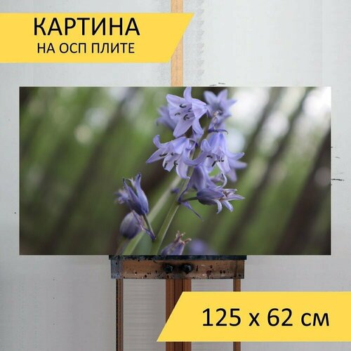Картина на ОСП 125х62 см. "Лаванда, фиолетовый, цветок" горизонтальная, для интерьера, с креплениями