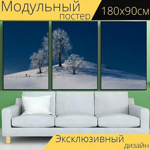 Модульный постер "Древовидная группа, зимний, холм" 180 x 90 см. для интерьера