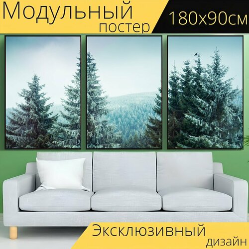 Модульный постер "Древесина, природа, лес" 180 x 90 см. для интерьера