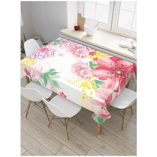 Скатерть прямоугольная JoyArty на кухонный стол "Цветочный уголок" из оксфорда, 180x145 см