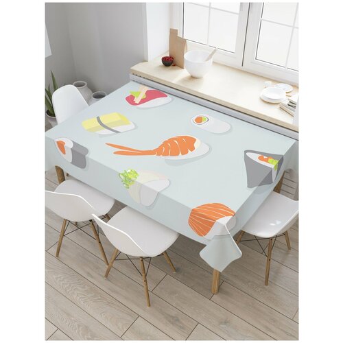 Скатерть прямоугольная JoyArty на кухонный стол "Суши на завтрак" из оксфорда, 180x145 см