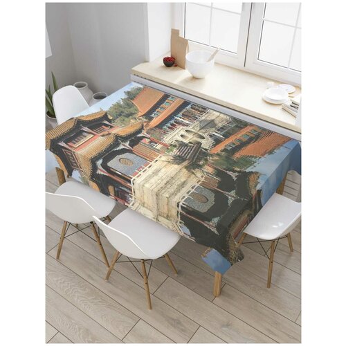 Скатерть прямоугольная JoyArty на кухонный стол "Китайские пагоды" из оксфорда, 120x145 см