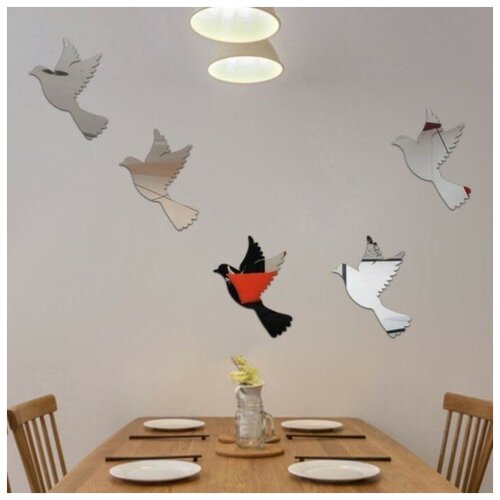 Наклейки интерьерные "Пташки", зеркальные, декор на стену, набор 10 шт, шт 12 х 8.7 см