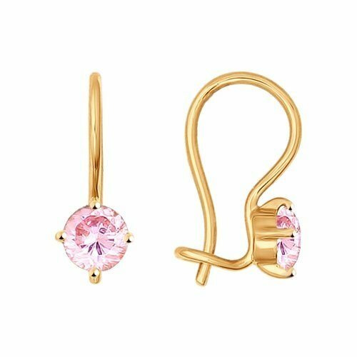 Серьги Яхонт, красное золото, 585 проба, фианит, розовый