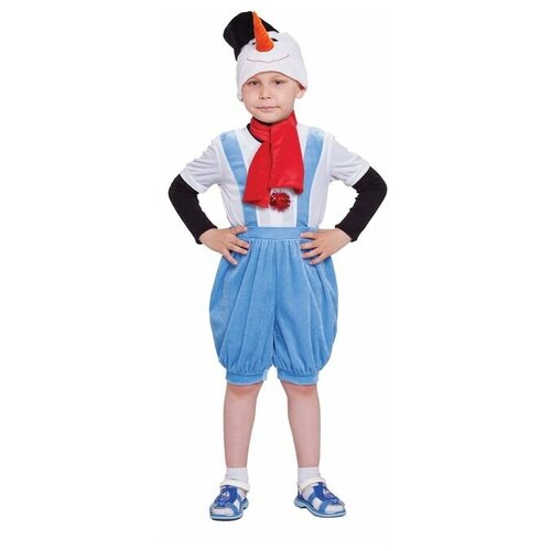Карнавальный костюм Страна Карнавалия "Снеговик с черным ведром", комбинезон, шапка, шарф, рост 110-116 см