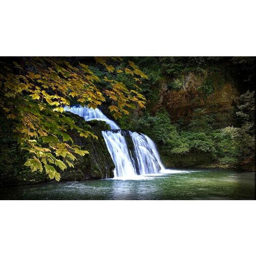Картина на холсте 60x110 LinxOne "Водопад ветки листья деревья осень" интерьерная для дома / на стену / на кухню / с подрамником