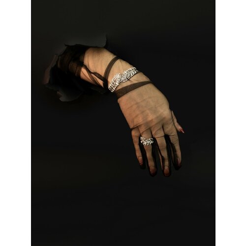 Комплект бижутерии Sharman: кольцо, браслет, циркон, размер кольца 19, размер браслета 18 см, серый, серебряный