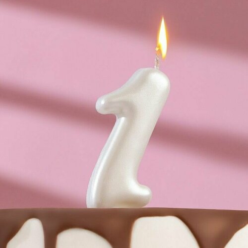 Свеча для торта Овал цифра 1, большая, жемчужный, 7 см