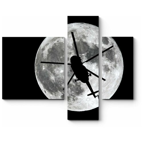 Модульная картина Силуэт вертолета на фоне луны110x91