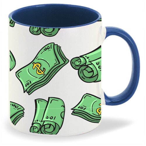 Кружка лазурный CoolPodarok Кружка с деньгами(много банкнот на белом фоне)