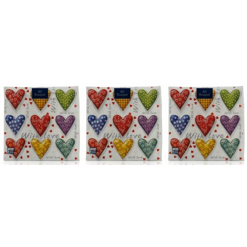 Bouquet Art Салфетки бумажные "Сердца", 3 слоя, 33 х 33 см, 20 шт/уп, 3 уп