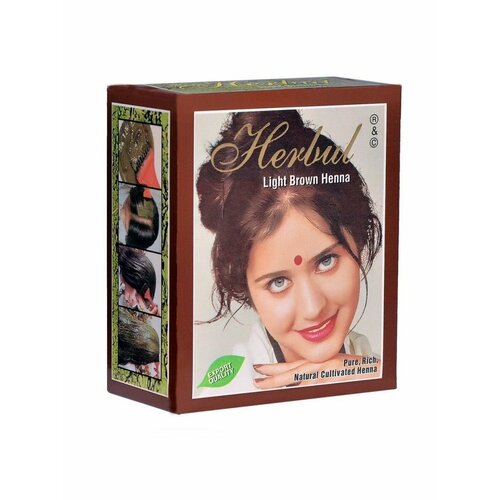 Хна светло-коричневая / Light Brown индийская натуральная для волос Хербул / Herbul Henna , 60 гр. (6х10)