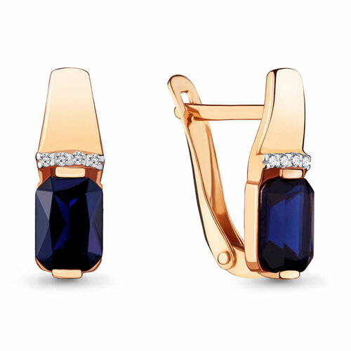 Серьги Diamant online, красное золото, 585 проба, сапфир синтетический, фианит, длина 1.5 см, синий
