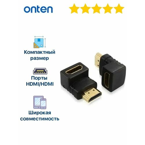 Адаптер переходник HDMI (M) - HDMI (F) угловой Onten HD711 черный