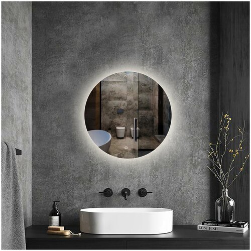 Зеркало круглое "CRATO" с LED подсветкой в ванную комнату, D= 60 см, настенное интерьерное зеркало в прихожую, навесное зеркало для ванной
