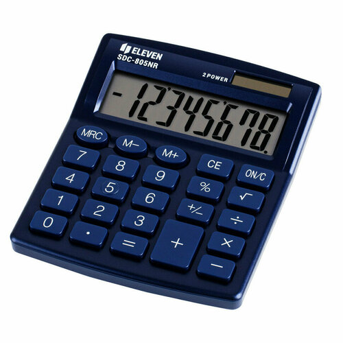 Калькулятор настольный Eleven SDC-805NR-NV, 8 разр, двойное питание, 127*105*21мм, темно-синий, 339211