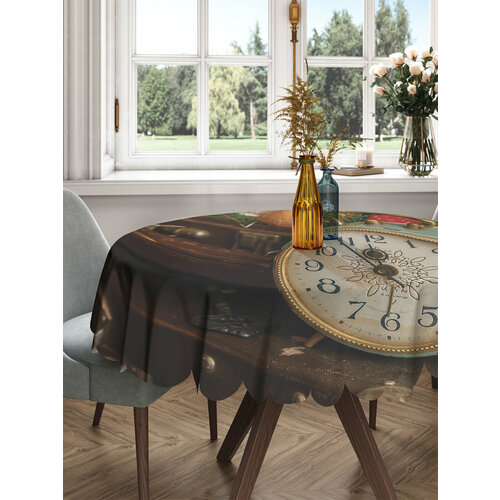 Скатерть круглая тканевая на стол JoyArty с рисунком "Новый год стучится" 150 на 150 см
