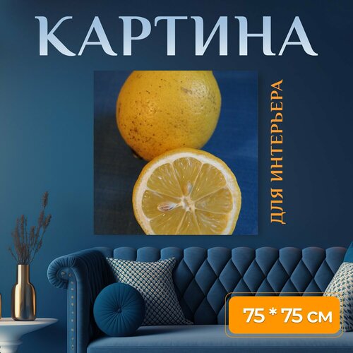 Картина на холсте "Лимон, половина лимона, сердитый" на подрамнике 75х75 см. для интерьера