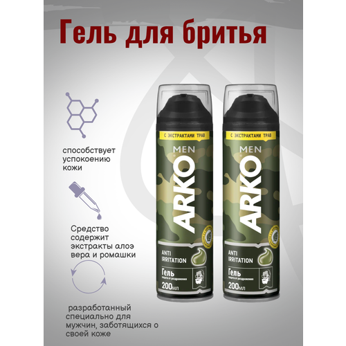 Гель для бритья Anti-Irritation Arko, 200 мл 2шт