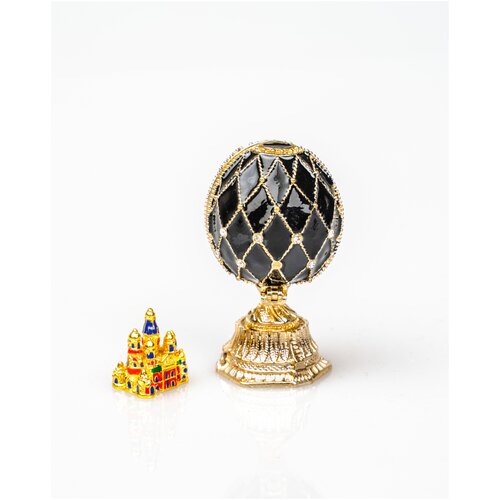 Шкатулка Яйцо в стиле Фаберже с фигуркой "Собор" 6,5 см Черная / Золотистая