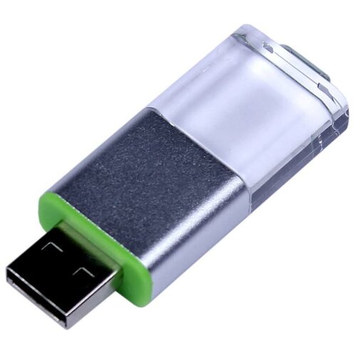 Пластиковая флешка с выдвижным механизмом и кристаллом (128 Гб / GB USB 2.0 Зеленый/Green cristal10)