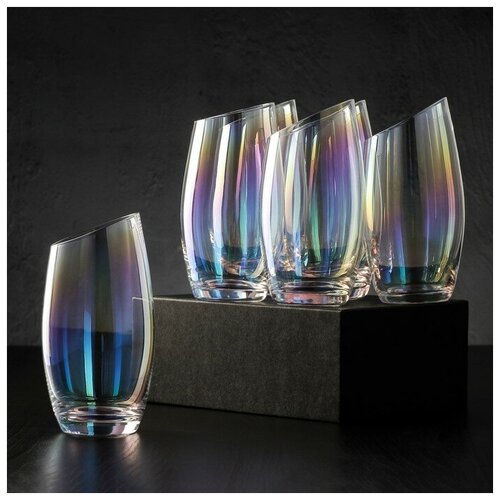 Набор стеклянных стаканов высоких Magistro «Иллюзия», 475 мл, 8×15,3 см, 6 шт, цвет перламутровый