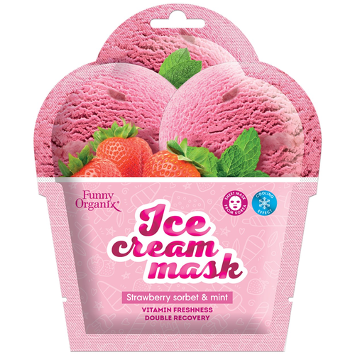 Funny Organix Strawberry sorbet & mint Охлаждающая тканевая маска-мороженое морозная свежесть, 22 г