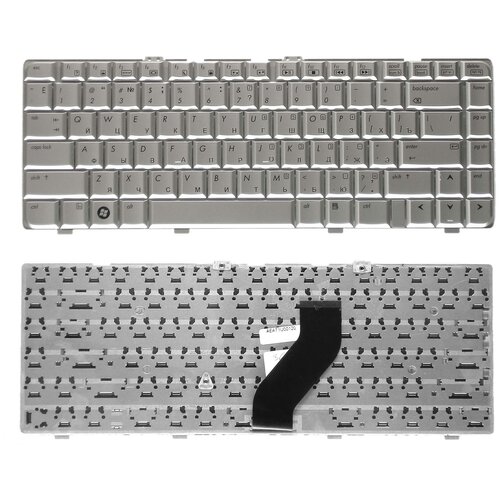Клавиатура для ноутбука HP Pavilion DV6400 серебристая без рамки, плоский Enter
